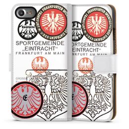 DeinDesign iPhone SE (2022) Handy Klapph&uuml;lle Handyh&uuml;lle aus Kunst Leder wei&szlig; Flip Case Official Licensed Product Retro Eintracht Frankfurt Sideflip mit Lasche