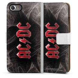 DeinDesign iPhone SE (2020) Handy Klapph&uuml;lle Handyh&uuml;lle aus Kunst Leder wei&szlig; Flip Case Acdc Merchandise Logo Sideflip mit Lasche