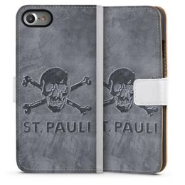 DeinDesign iPhone SE (2022) Handy Klapph&uuml;lle Handyh&uuml;lle aus Kunst Leder wei&szlig; Flip Case Logo Concrete Fc St. Pauli Sideflip mit Lasche