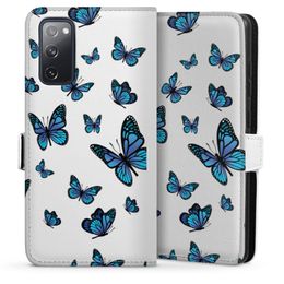 DeinDesign Galaxy S20 FE Handy Klapph&uuml;lle Handyh&uuml;lle aus Kunst Leder wei&szlig; Flip Case Transparent Muster Butterfly Sideflip mit Lasche
