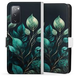 DeinDesign Galaxy S20 FE 5G Handy Klapph&uuml;lle Handyh&uuml;lle aus Kunst Leder wei&szlig; Flip Case Leaves Eukalyptus Black Sideflip mit Lasche