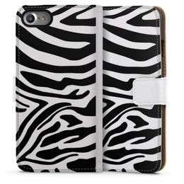 DeinDesign iPhone SE (2022) Handy Klapph&uuml;lle Handyh&uuml;lle aus Kunst Leder wei&szlig; Flip Case Muster Black Sideflip mit Lasche