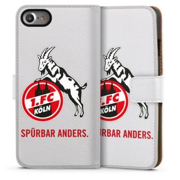 DeinDesign iPhone SE (2022) Handy Klapph&uuml;lle Handyh&uuml;lle aus Kunst Leder wei&szlig; Flip Case Official Licensed Product Transparent 1. Fc K&ouml;ln Sideflip mit Lasche