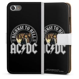 DeinDesign iPhone SE (2022) Handy Klapph&uuml;lle Handyh&uuml;lle aus Kunst Leder wei&szlig; Flip Case Acdc Official Licensed Product Rock Sideflip mit Lasche