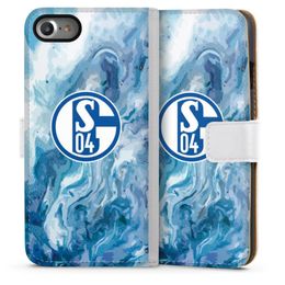 DeinDesign iPhone SE (2020) Handy Klapph&uuml;lle Handyh&uuml;lle aus Kunst Leder wei&szlig; Flip Case Fc Schalke 04 Logo Merchandise Sideflip mit Lasche