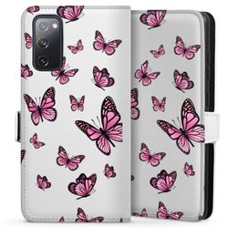 DeinDesign Galaxy S20 FE 5G Handy Klapph&uuml;lle Handyh&uuml;lle aus Kunst Leder wei&szlig; Flip Case Butterfly Motiv Ohne Hintergrund Muster Sideflip mit Lasche