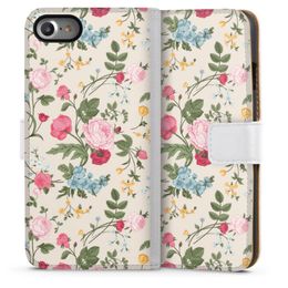 DeinDesign iPhone SE (2020) Handy Klapph&uuml;lle Handyh&uuml;lle aus Kunst Leder wei&szlig; Flip Case Flowers Vintage Ornament Sideflip mit Lasche