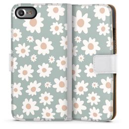 DeinDesign iPhone SE (2022) Handy Klapph&uuml;lle Handyh&uuml;lle aus Kunst Leder wei&szlig; Flip Case Flowers Daisy Muster Sideflip mit Lasche