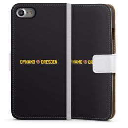 DeinDesign iPhone SE (2022) Handy Klapph&uuml;lle Handyh&uuml;lle aus Kunst Leder wei&szlig; Flip Case Sg Dynamo Dresden Official Licensed Product Lettering Sideflip mit Lasche