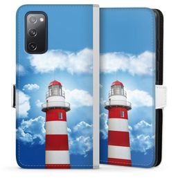 DeinDesign Galaxy S20 FE 5G Handy Klapph&uuml;lle Handyh&uuml;lle aus Kunst Leder wei&szlig; Flip Case Cloud Lighthouse Sky Sideflip mit Lasche