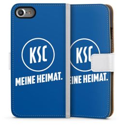 DeinDesign iPhone SE (2022) Handy Klapph&uuml;lle Handyh&uuml;lle aus Kunst Leder wei&szlig; Flip Case Karlsruher Sc Statement Ksc Sideflip mit Lasche