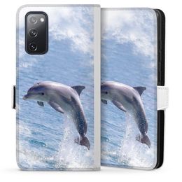 DeinDesign Galaxy S20 FE 5G Handy Klapph&uuml;lle Handyh&uuml;lle aus Kunst Leder wei&szlig; Flip Case Wale Ocean Dolphin Sideflip mit Lasche