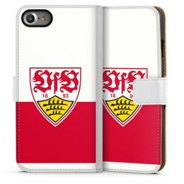 DeinDesign iPhone SE (2020) Handy Klapph&uuml;lle Handyh&uuml;lle aus Kunst Leder wei&szlig; Flip Case Vfb Stuttgart Official Licensed Product Logo Sideflip mit Lasche