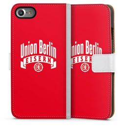 DeinDesign iPhone SE (2022) Handy Klapph&uuml;lle Handyh&uuml;lle aus Kunst Leder wei&szlig; Flip Case 1. Fc Union Berlin Official Licensed Product Fcu Sideflip mit Lasche