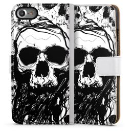 DeinDesign iPhone SE (2020) Handy Klapph&uuml;lle Handyh&uuml;lle aus Kunst Leder wei&szlig; Flip Case Halloween Totenkopf Skulls Sideflip mit Lasche