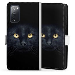 DeinDesign Galaxy S20 FE Handy Klapph&uuml;lle Handyh&uuml;lle aus Kunst Leder wei&szlig; Flip Case Black Eye Cat Sideflip mit Lasche