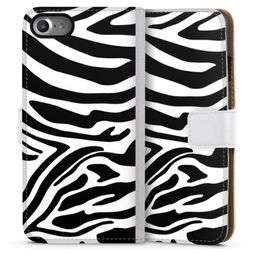 DeinDesign iPhone SE (2022) Handy Klapph&uuml;lle Handyh&uuml;lle aus Kunst Leder wei&szlig; Flip Case Animal Look Zebra Animal Print Sideflip mit Lasche