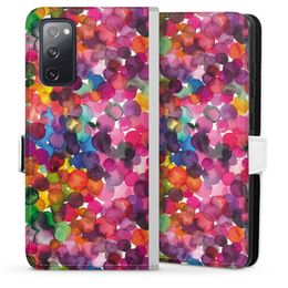 DeinDesign Galaxy S20 FE 5G Handy Klapph&uuml;lle Handyh&uuml;lle aus Kunst Leder wei&szlig; Flip Case Water Colour Colourful Points Sideflip mit Lasche