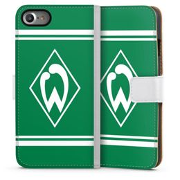 DeinDesign iPhone SE (2022) Handy Klapph&uuml;lle Handyh&uuml;lle aus Kunst Leder wei&szlig; Flip Case Official Licensed Product Logo Sv Werder Bremen Sideflip mit Lasche