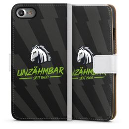 DeinDesign iPhone SE (2020) Handy Klapph&uuml;lle Handyh&uuml;lle aus Kunst Leder wei&szlig; Flip Case Horse Official Licensed Product Borussia M&ouml;nchengladbach Sideflip mit 