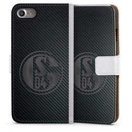 DeinDesign iPhone SE (2020) Handy Klapph&uuml;lle Handyh&uuml;lle aus Kunst Leder wei&szlig; Flip Case Carbon Metallic Look Fc Schalke 04 Sideflip mit Lasche