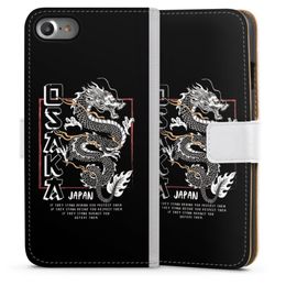 DeinDesign iPhone SE (2020) Handy Klapph&uuml;lle Handyh&uuml;lle aus Kunst Leder wei&szlig; Flip Case Japan Dragon Ocean Sideflip mit Lasche