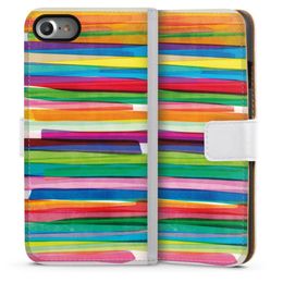 DeinDesign iPhone SE (2020) Handy Klapph&uuml;lle Handyh&uuml;lle aus Kunst Leder wei&szlig; Flip Case Stripes Water Colour Colourful Sideflip mit Lasche