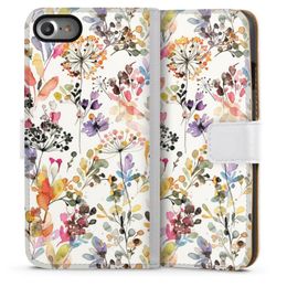 DeinDesign iPhone SE (2020) Handy Klapph&uuml;lle Handyh&uuml;lle aus Kunst Leder wei&szlig; Flip Case Pastel Flower Muster Sideflip mit Lasche