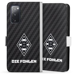 DeinDesign Galaxy S20 FE Handy Klapph&uuml;lle Handyh&uuml;lle aus Kunst Leder wei&szlig; Flip Case Carbon Borussia M&ouml;nchengladbach Gladbach Sideflip mit Lasche