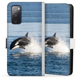 DeinDesign Galaxy S20 FE Handy Klapph&uuml;lle Handyh&uuml;lle aus Kunst Leder wei&szlig; Flip Case Orca Ocean Wale Sideflip mit Lasche