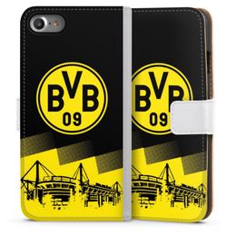 DeinDesign iPhone SE (2020) Handy Klapph&uuml;lle Handyh&uuml;lle aus Kunst Leder wei&szlig; Flip Case Bvb Stadium Borussia Dortmund Sideflip mit Lasche