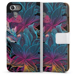 DeinDesign iPhone SE (2020) Handy Klapph&uuml;lle Handyh&uuml;lle aus Kunst Leder wei&szlig; Flip Case Colourful Neon Flowers Sideflip mit Lasche