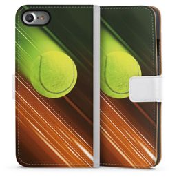DeinDesign iPhone SE (2022) Handy Klapph&uuml;lle Handyh&uuml;lle aus Kunst Leder wei&szlig; Flip Case Ball Tennis Hobby Sideflip mit Lasche
