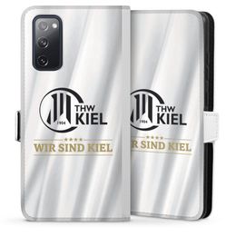 DeinDesign Galaxy S20 FE Handy Klapph&uuml;lle Handyh&uuml;lle aus Kunst Leder wei&szlig; Flip Case Handball Official Licensed Product Thw Kiel Sideflip mit Lasche