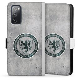 DeinDesign Galaxy S20 FE Handy Klapph&uuml;lle Handyh&uuml;lle aus Kunst Leder wei&szlig; Flip Case Logo Eintracht Braunschweig Concrete Sideflip mit Lasche