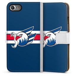 DeinDesign iPhone SE (2022) Handy Klapph&uuml;lle Handyh&uuml;lle aus Kunst Leder wei&szlig; Flip Case Adler Mannheim Ice Hockey Logo Sideflip mit Lasche