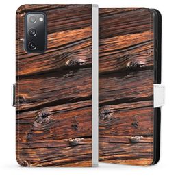 DeinDesign Galaxy S20 FE 5G Handy Klapph&uuml;lle Handyh&uuml;lle aus Kunst Leder wei&szlig; Flip Case Beams Wood Wooden Look Sideflip mit Lasche
