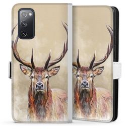 DeinDesign Galaxy S20 FE Handy Klapph&uuml;lle Handyh&uuml;lle aus Kunst Leder wei&szlig; Flip Case Deer Reindeer Animal Look Sideflip mit Lasche