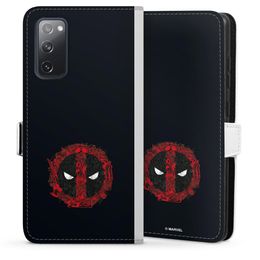 DeinDesign Galaxy S20 FE Handy Klapph&uuml;lle Handyh&uuml;lle aus Kunst Leder wei&szlig; Flip Case Deadpool Marvel Logo Sideflip mit Lasche