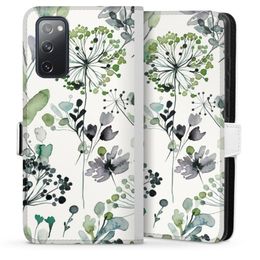 DeinDesign Galaxy S20 FE 5G Handy Klapph&uuml;lle Handyh&uuml;lle aus Kunst Leder wei&szlig; Flip Case Flowers Eukalyptus Water Colour Sideflip mit Lasche