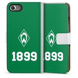 DeinDesign iPhone SE (2020) Handy Klapph&uuml;lle Handyh&uuml;lle aus Kunst Leder wei&szlig; Flip Case Statement Official Licensed Product Sv Werder Bremen Sideflip mit Lasche