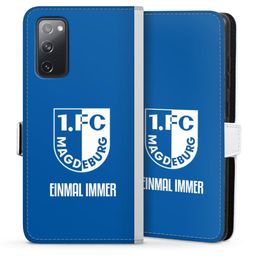 DeinDesign Galaxy S20 FE Handy Klapph&uuml;lle Handyh&uuml;lle aus Kunst Leder wei&szlig; Flip Case Coat Of Arms 1. Fc Magdeburg Official Licensed Product Sideflip mit Lasche