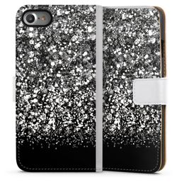 DeinDesign iPhone SE (2020) Handy Klapph&uuml;lle Handyh&uuml;lle aus Kunst Leder wei&szlig; Flip Case Glitzer Snowflake Muster Sideflip mit Lasche