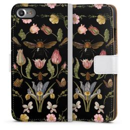 DeinDesign iPhone SE (2020) Handy Klapph&uuml;lle Handyh&uuml;lle aus Kunst Leder wei&szlig; Flip Case Bee Blossom Flower Wreath Sideflip mit Lasche