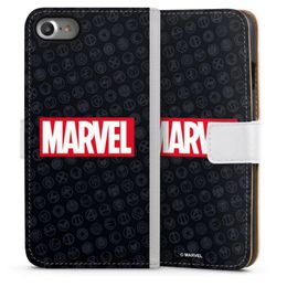 DeinDesign iPhone SE (2020) Handy Klapph&uuml;lle Handyh&uuml;lle aus Kunst Leder wei&szlig; Flip Case Logo Comic Marvel Sideflip mit Lasche