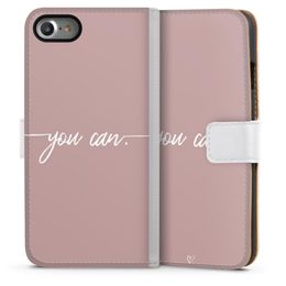 DeinDesign iPhone SE (2020) Handy Klapph&uuml;lle Handyh&uuml;lle aus Kunst Leder wei&szlig; Flip Case Motivation Spruch Sayings Sideflip mit Lasche