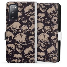DeinDesign Galaxy S20 FE Handy Klapph&uuml;lle Handyh&uuml;lle aus Kunst Leder wei&szlig; Flip Case Totenkopf Halloween Gothic Sideflip mit Lasche