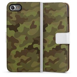 DeinDesign iPhone SE (2020) Handy Klapph&uuml;lle Handyh&uuml;lle aus Kunst Leder wei&szlig; Flip Case Camouflage Tarnmuster Army Sideflip mit Lasche