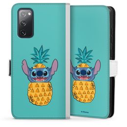 DeinDesign Galaxy S20 FE Handy Klapph&uuml;lle Handyh&uuml;lle aus Kunst Leder wei&szlig; Flip Case Disney Lilo & Stitch Pineapple Sideflip mit Lasche