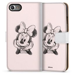 DeinDesign iPhone SE (2020) Handy Klapph&uuml;lle Handyh&uuml;lle aus Kunst Leder wei&szlig; Flip Case Minnie Mouse Disney Official Licensed Product Sideflip mit Lasche